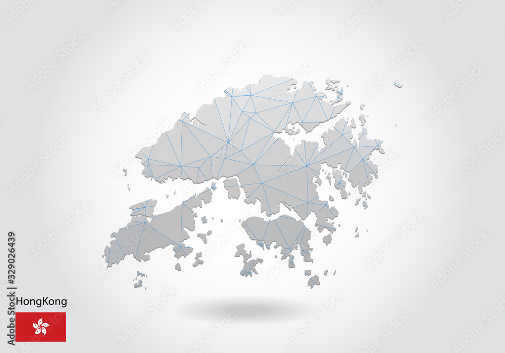 Vector map of hong Kong with trendy triangles design in polygonal style ...