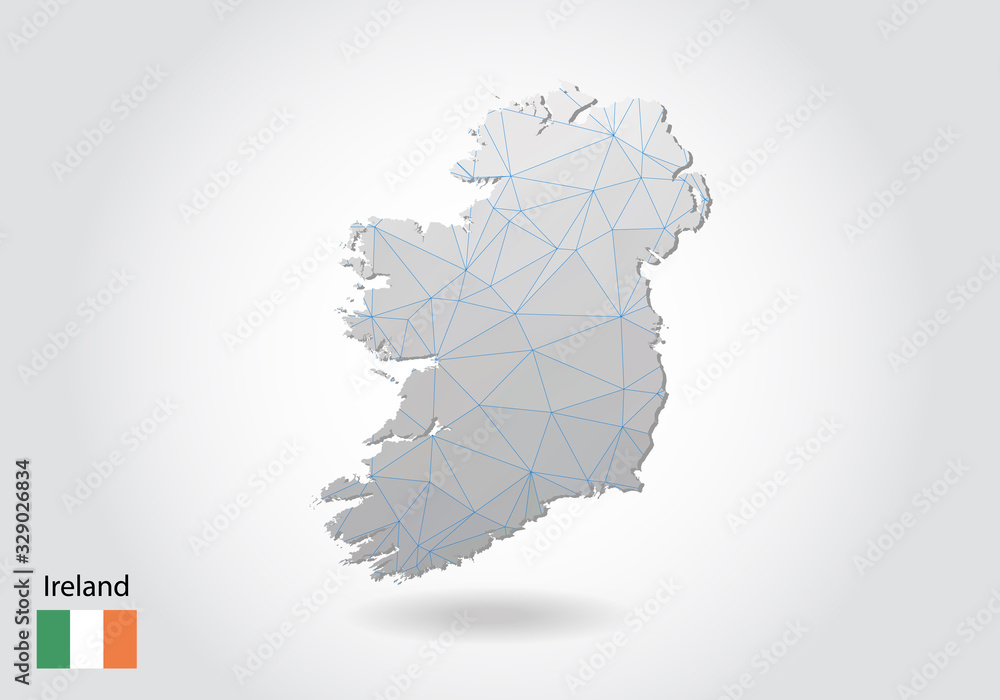 Vector map of ireland with trendy triangles design in polygonal style ...