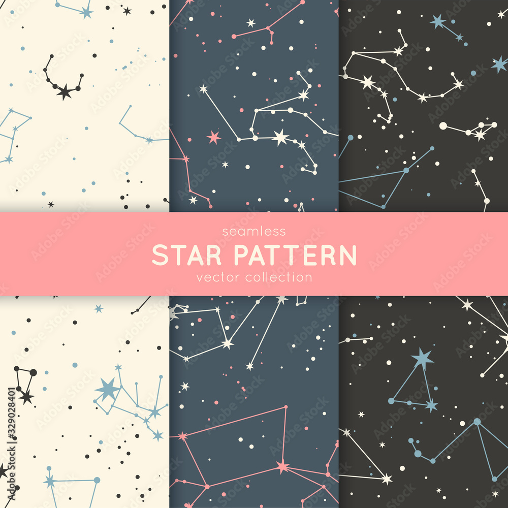 Set of seamless star pattern. Vector constellations and stars. Space ...
