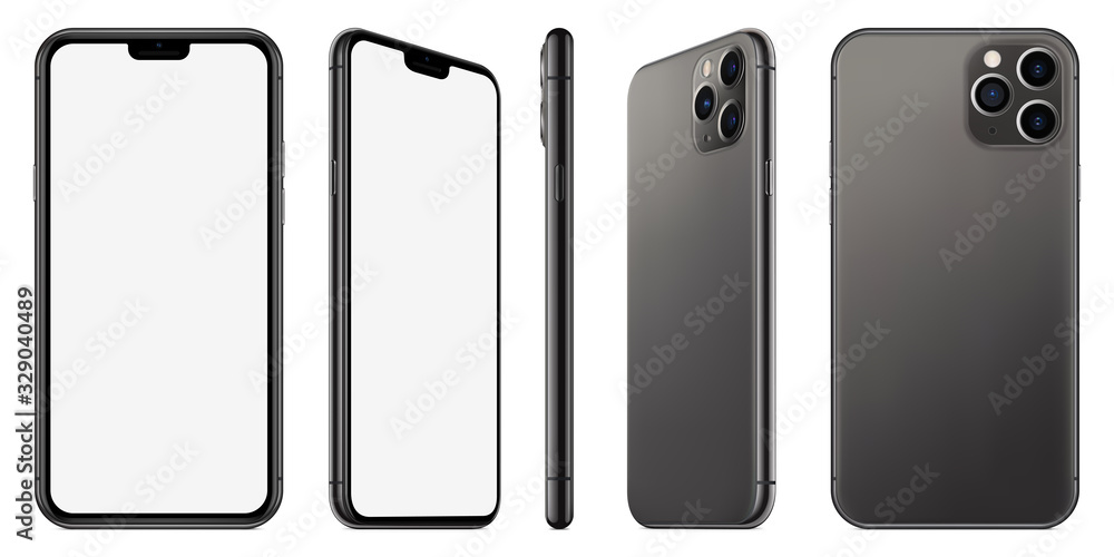 smartphone grey color with blank touch screen isolated on white ...