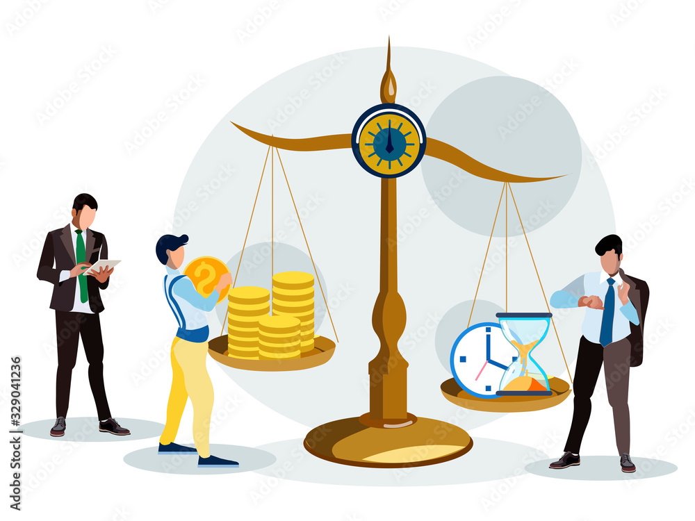 Time is money. Estimation of the working hours. In minimalist style ...