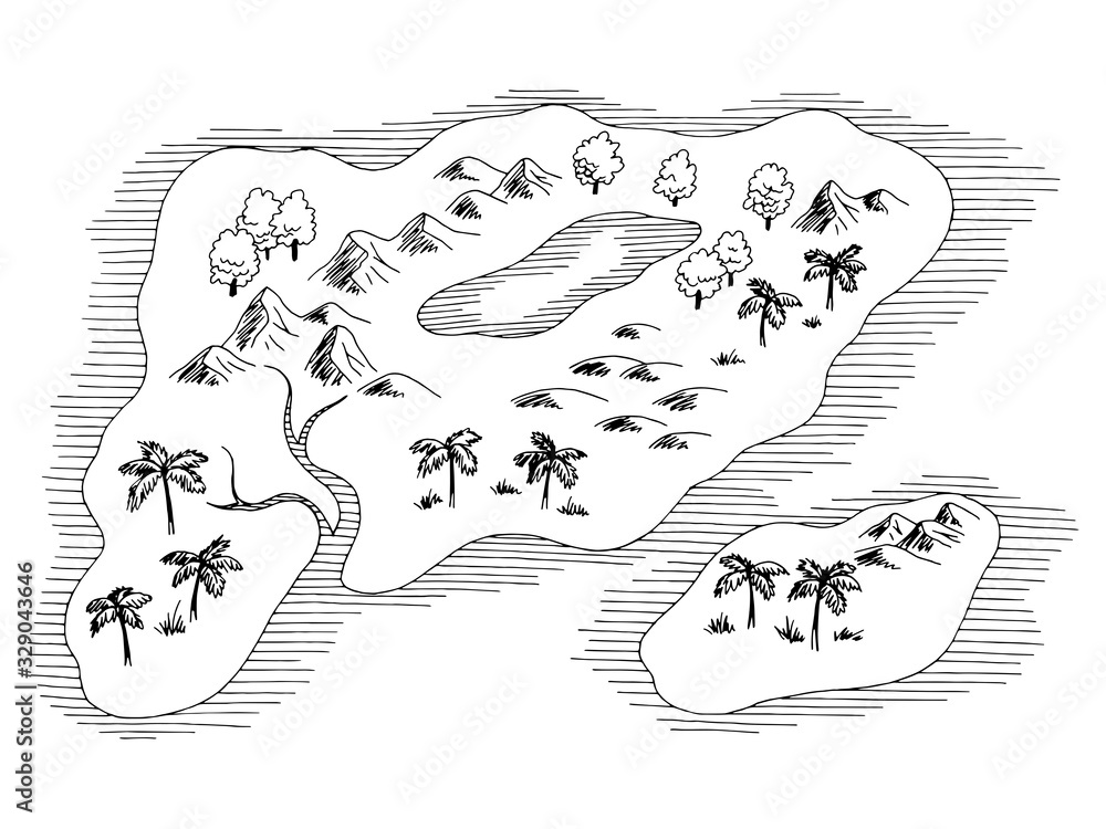 Island map retro graphic black white sketch illustration vector Stock ...