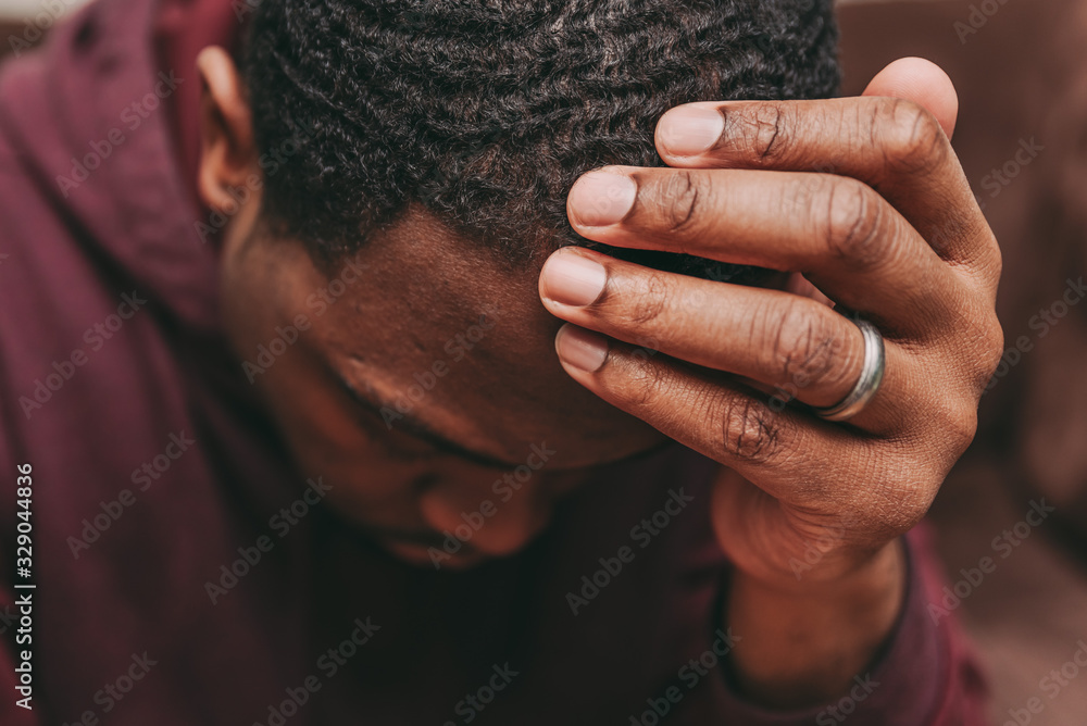 black african american man depicting a sad depressive state, depression ...