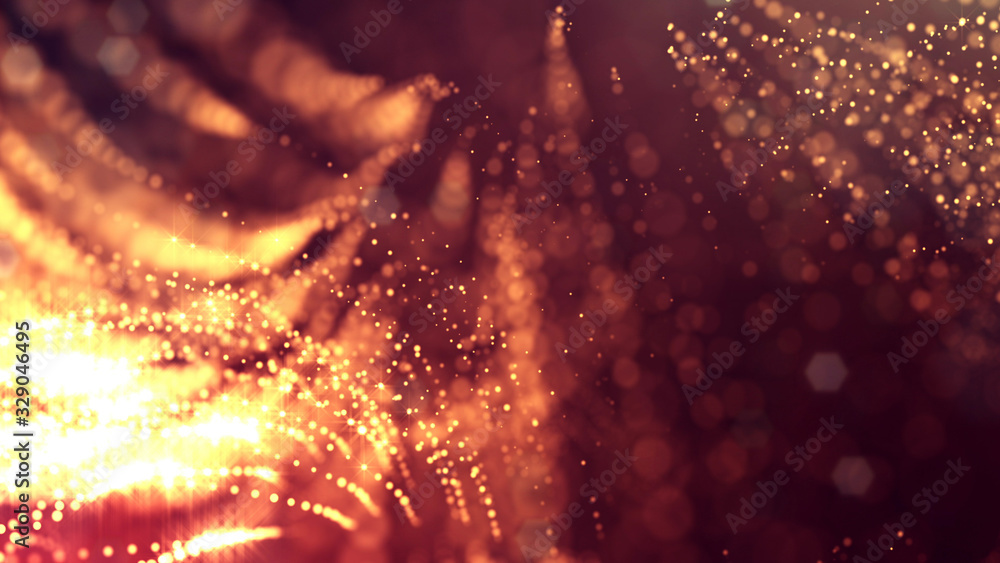 3d render of golden red glow particles in air as science fiction of ...