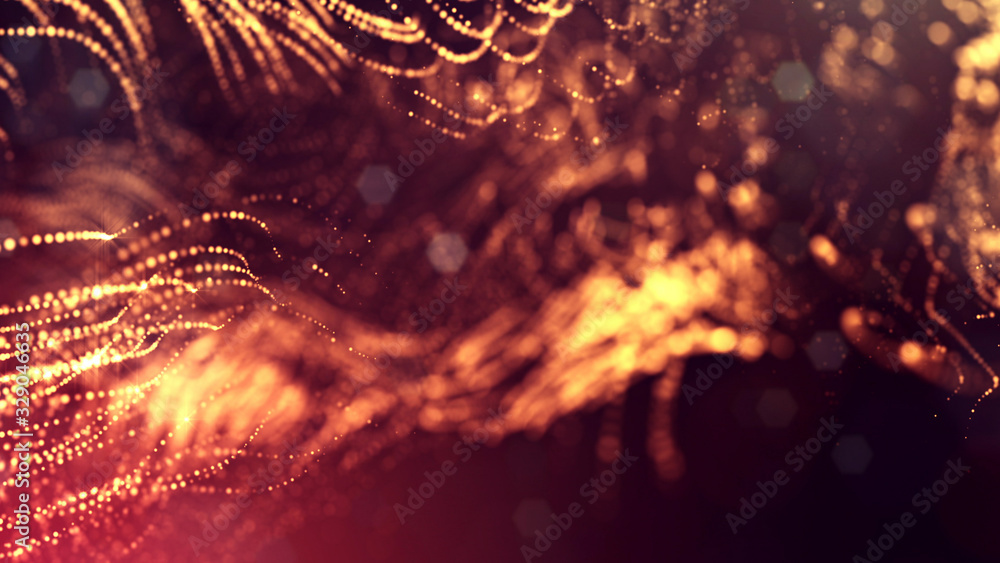 3d render of golden red glow particles in air as science fiction of ...
