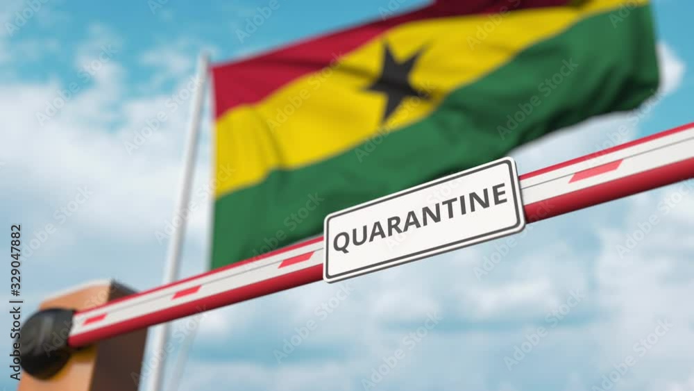 Vidéo Stock Closing boom barrier with QUARANTINE sign against the ...