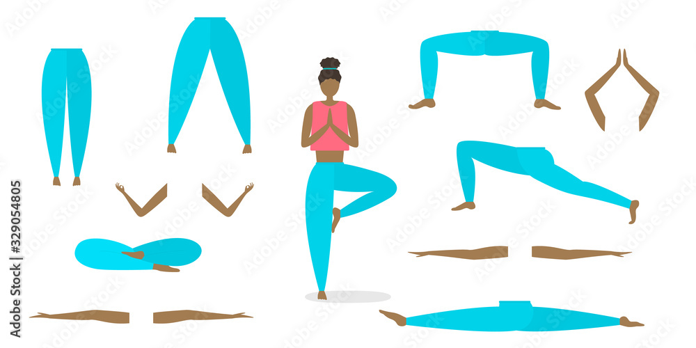 Vector yoga poses constructor. All elements of the body are changing ...