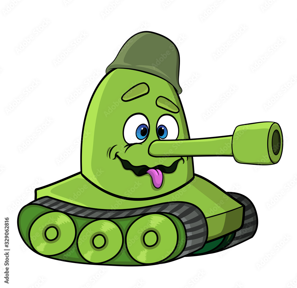 cartoon tank with wacky emotion on face.isolated on white background ...