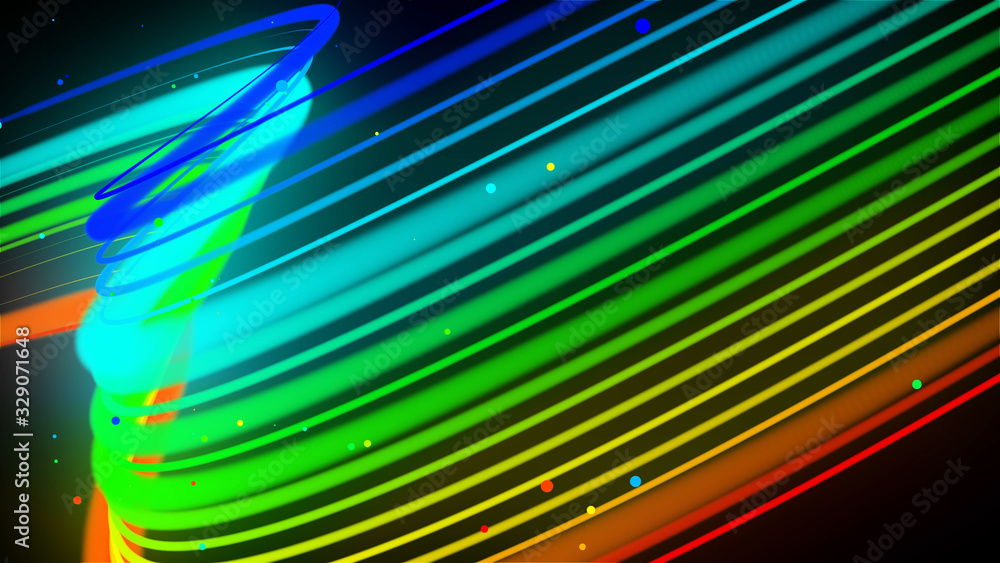 rainbow color neon lines form wave. 3d abstract creative background ...