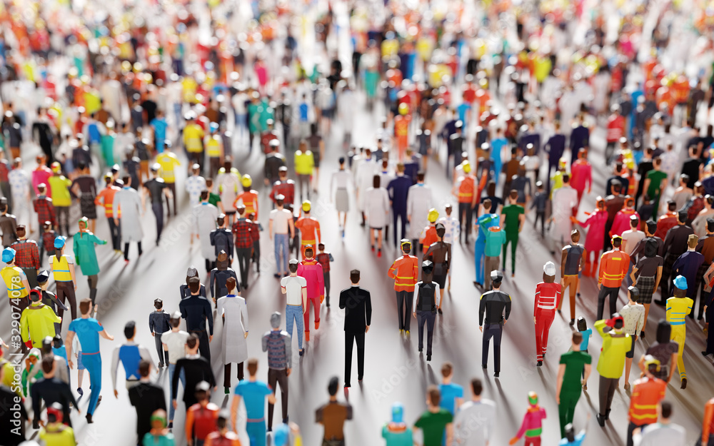 Crowd of people walking in one direction. Low poly style. Stock ...