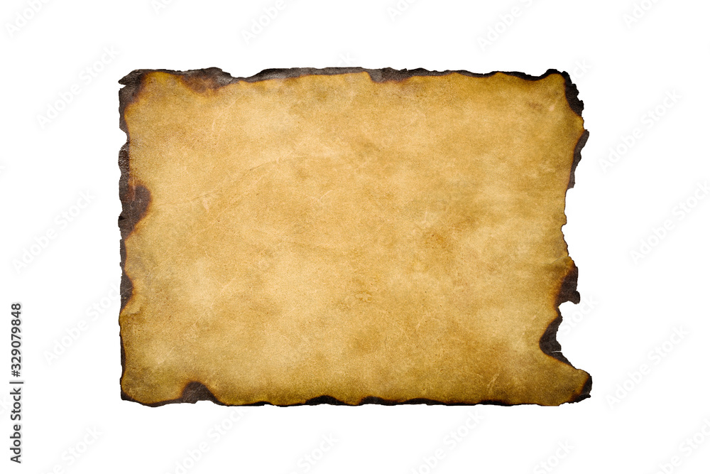 old crushed vintage retro paper sheet with the burned edges isolated on ...