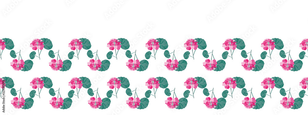 Geranium Decoration Border-Flowers in Bloom seamless repeat pattern ...
