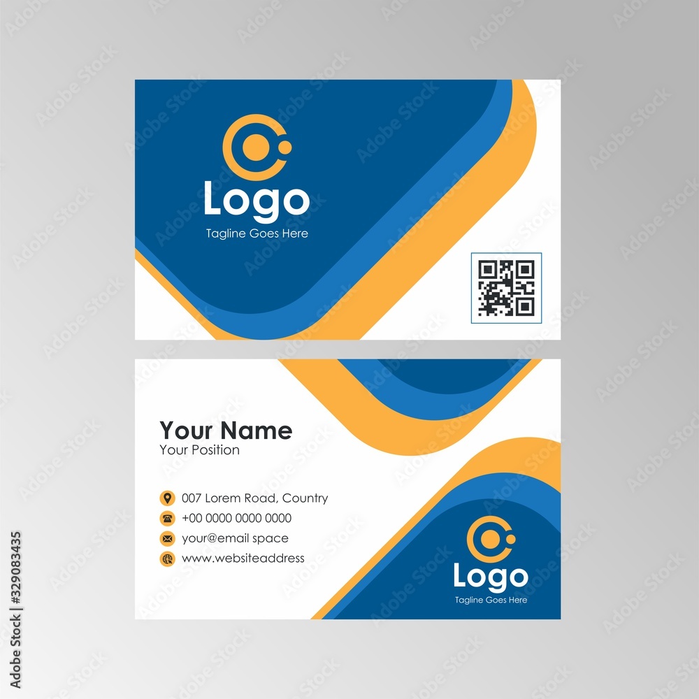 Simple abstract business card with Orange and Blue color design ...