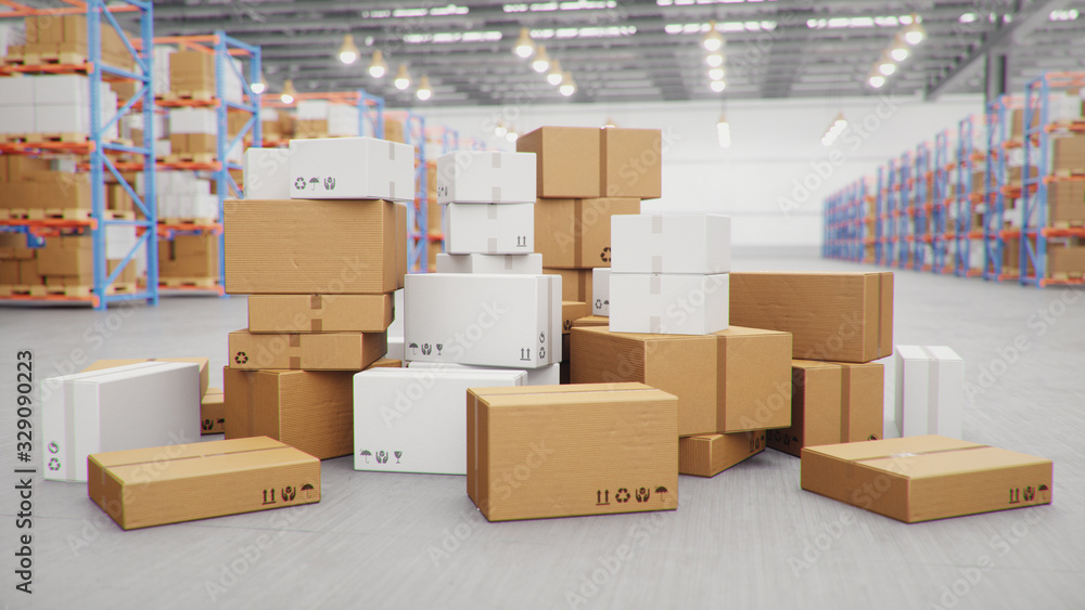 3D Illustration packages delivery, parcels transportation system ...