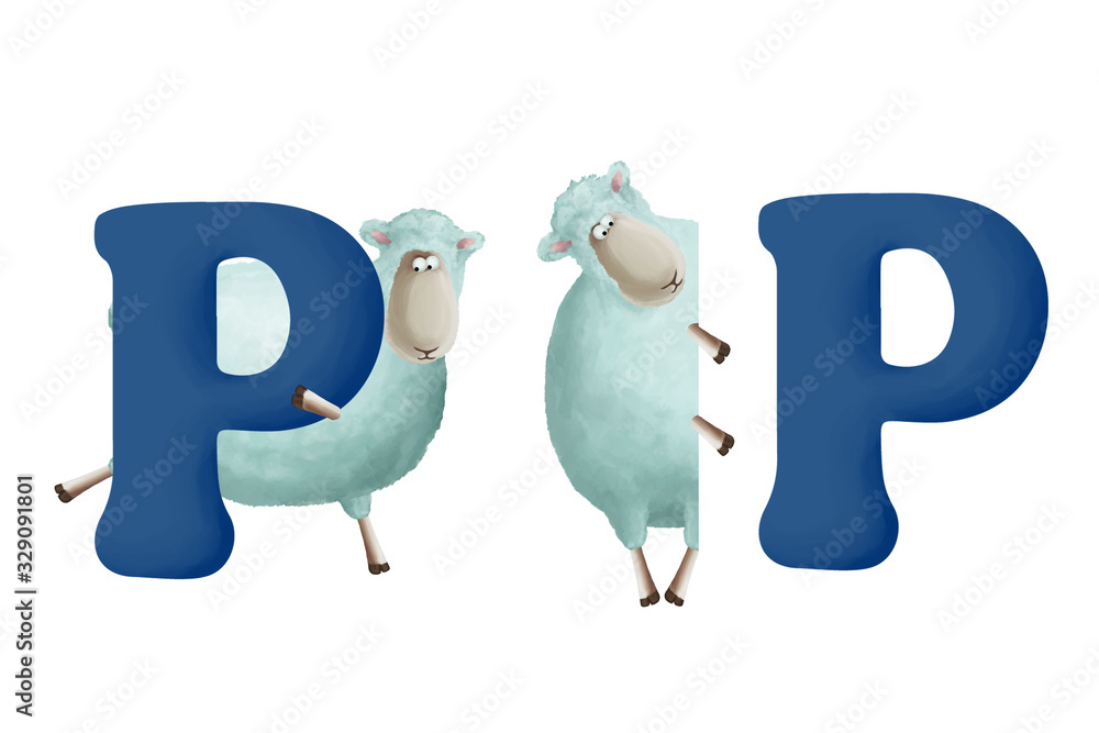 Cute little sheep with letter "P" on white background. Learn alphabet ...