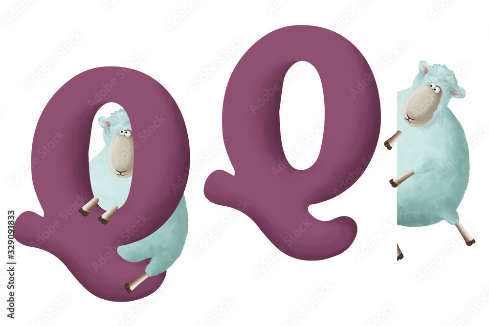 Cute little sheep with letter "Q" on white background. Learn alphabet ...