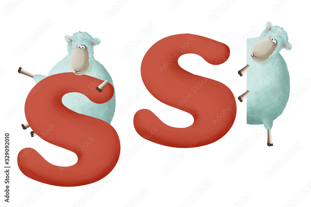 Cute little sheep with letter "S" on white background. Learn alphabet ...