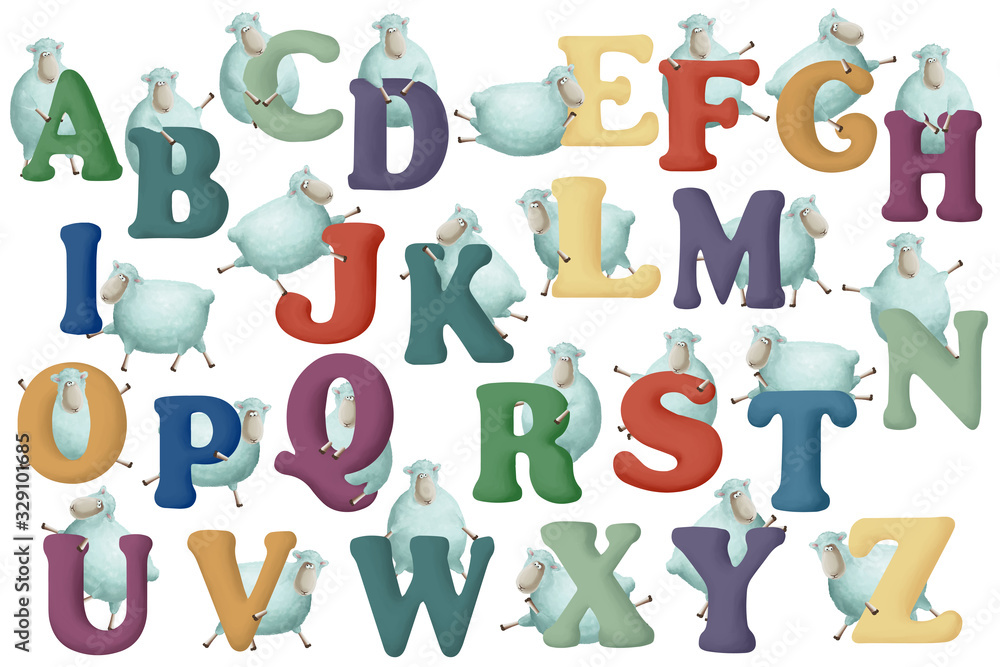 Cute little sheep with letters on white background. Learn alphabet clip ...