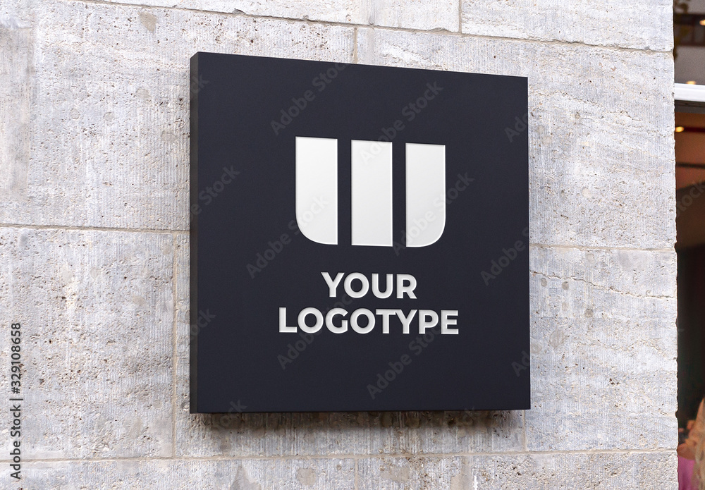 Logo Mockup Wall Mount Sign Stock Template | Adobe Stock
