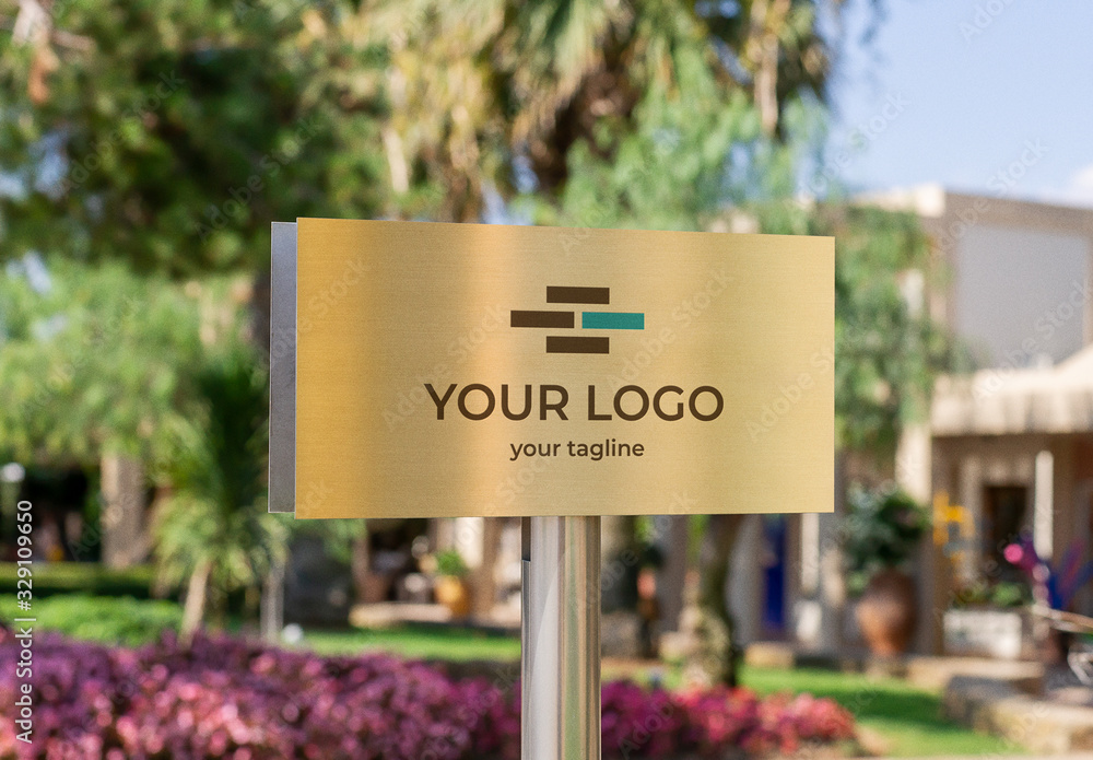 Entrance Logo Mockup Sign in Gold and Silver Stock Template | Adobe Stock