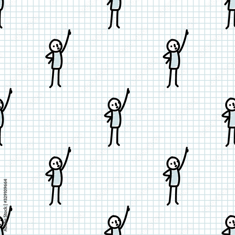 Seamless pattern of hand drawn doodle stick figure pointing up ...