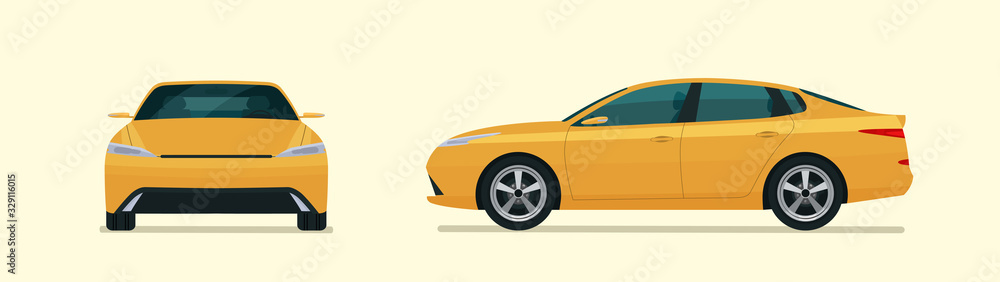 Sedan car two angle set. Car side and front view. Vector flat ...