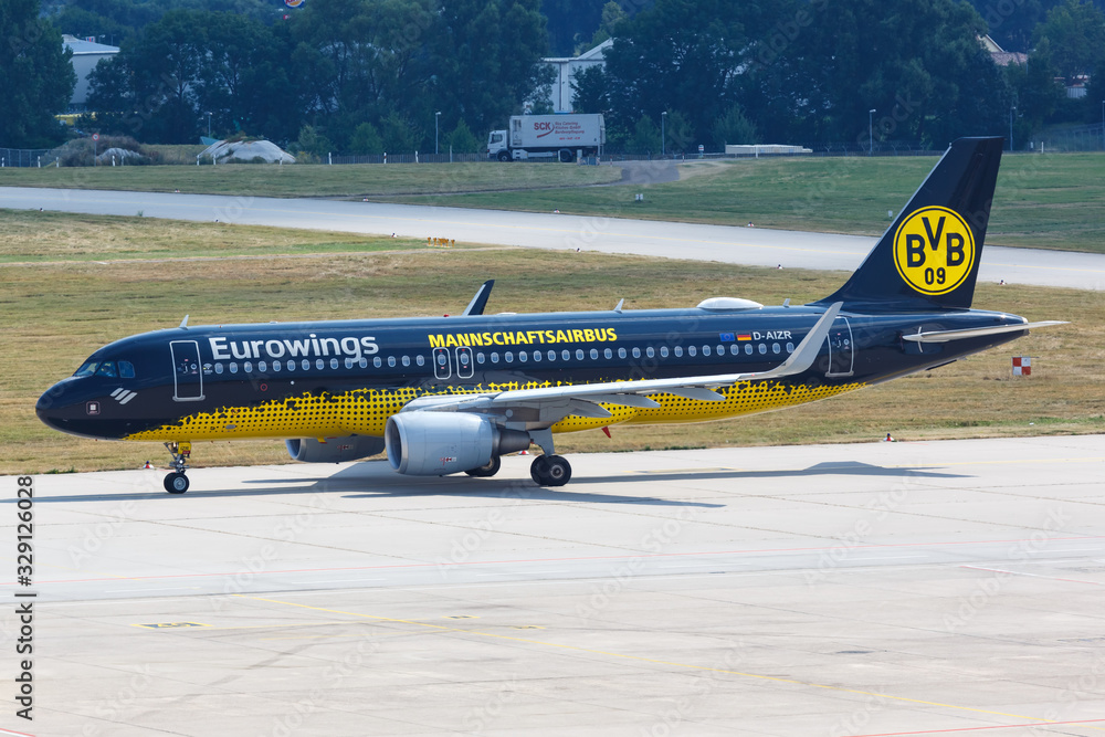 Eurowings Airbus A320 airplane Stuttgart airport BVB Borussia Dortmund ...