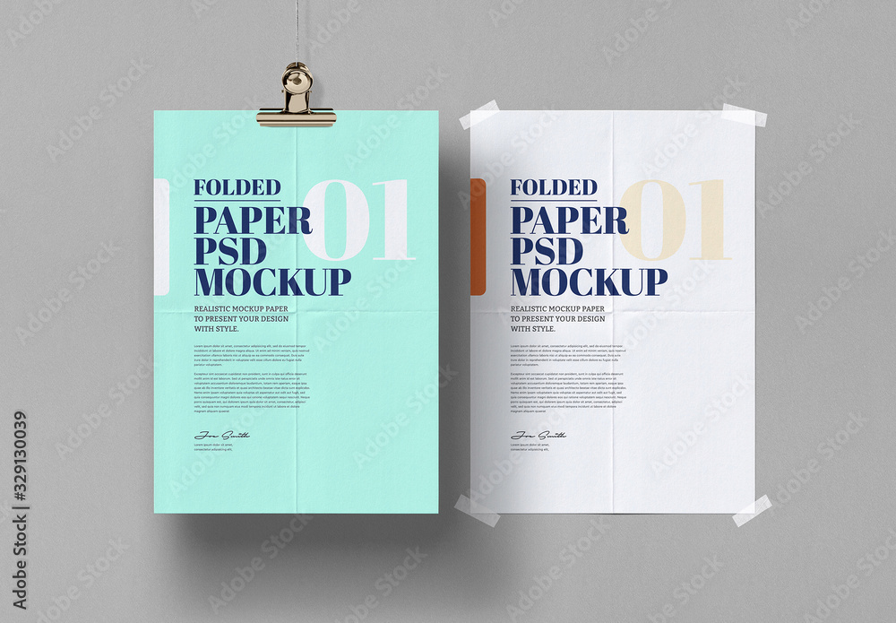 2 Hanging Unfolded Papers Mockup Stock Template | Adobe Stock