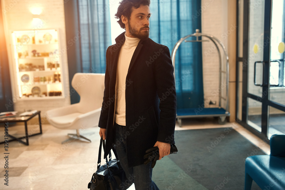 scared nervous man looking back, he is being chased by killer, close up ...