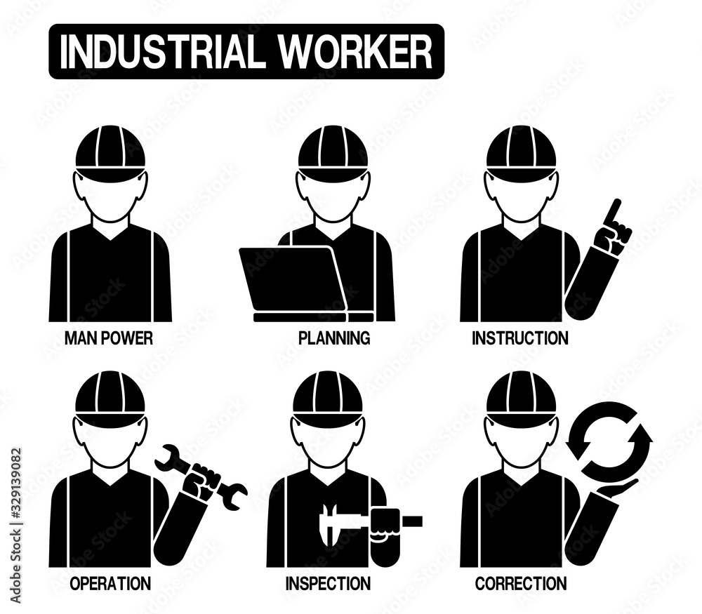 set of industrial worker icon on white background Stock Vector | Adobe ...