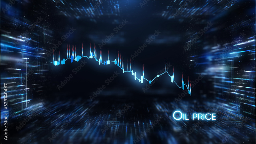 3d illustration oil price decline chart with 3d diagrams on background ...