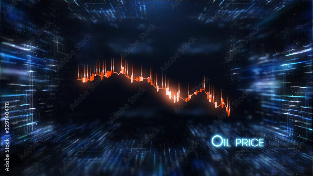 3d illustration oil price decline chart with 3d diagrams on background ...