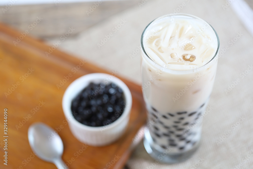 Taiwan iced milk tea fresh drink served with bubble boba sweet drink ...