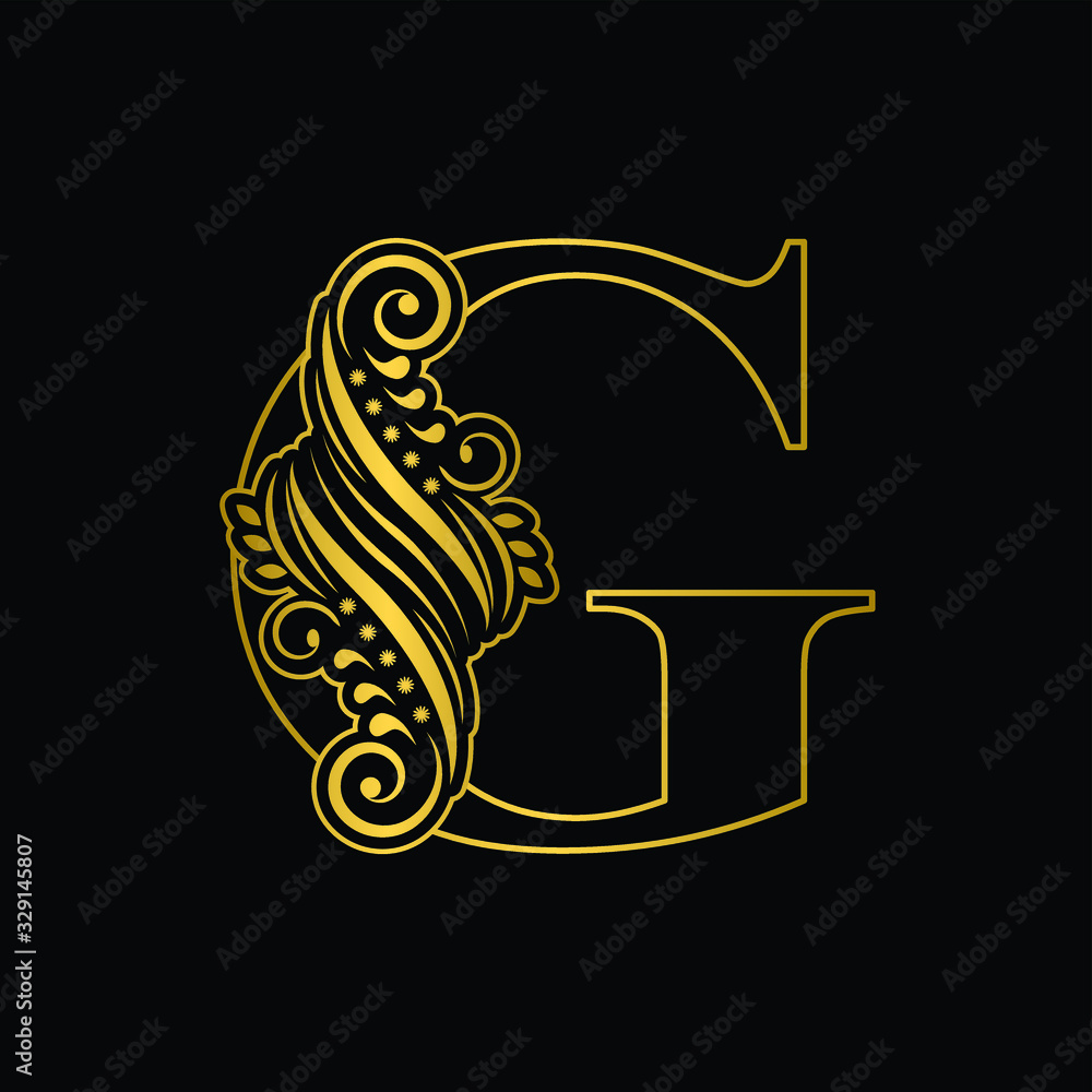 Gold letter G. Vintage golden flower ornament initial letters. Alphabet ...