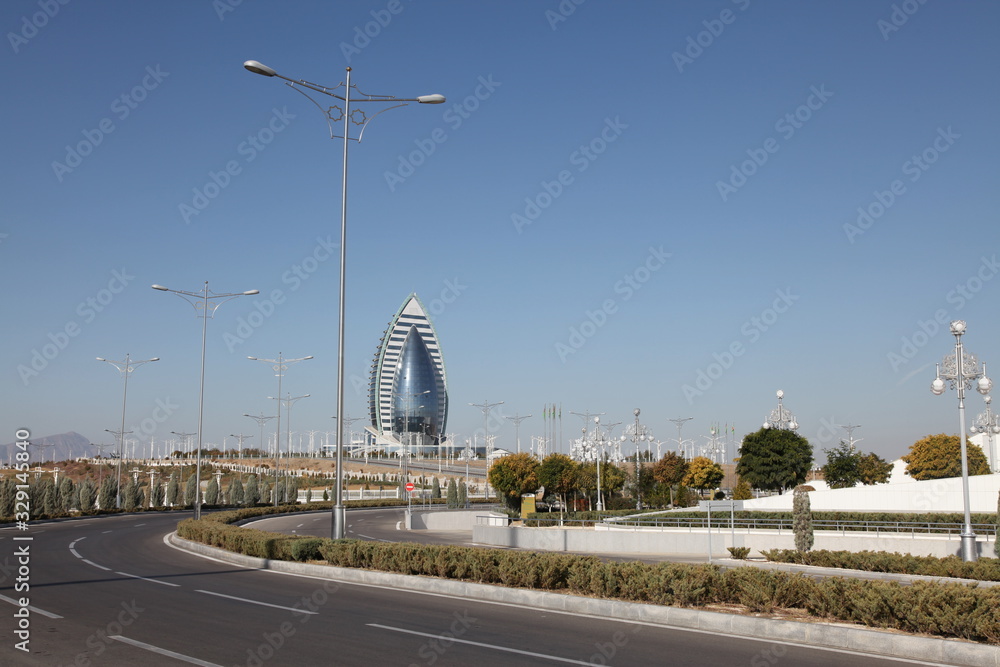 skyline of beautiful architecture and parks in Ashgabat the capital ...