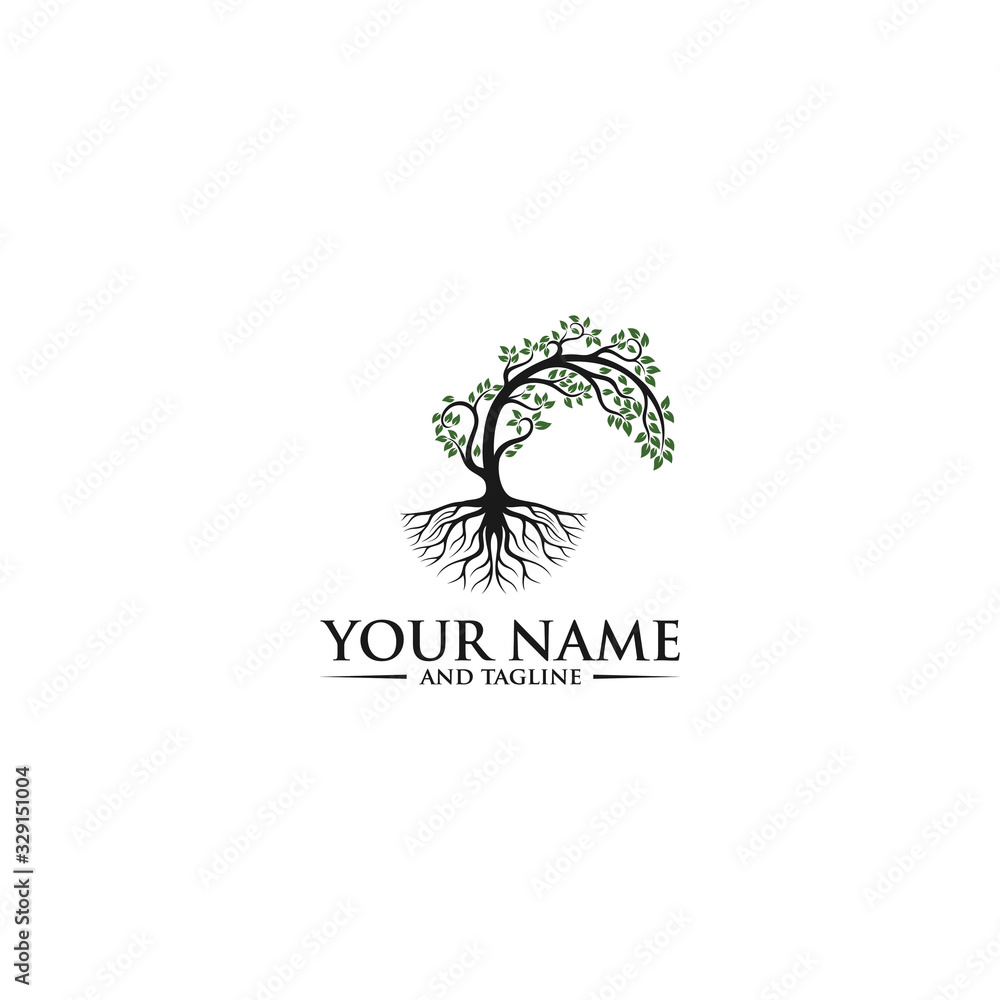 Root Of The Tree logo illustration. Vector silhouette of a tree Tree ...