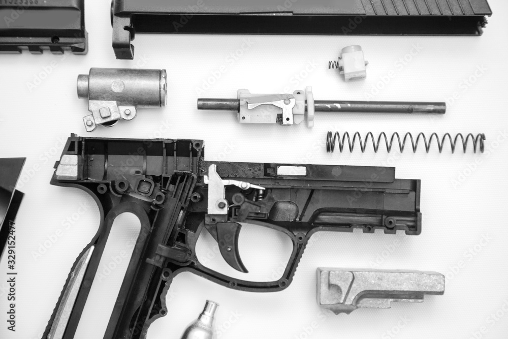Dismantling a gas gun top view, on a white background Stock Photo ...