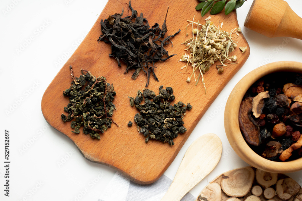 chai types oolong, guanyin tea, carcade, shen puer Stock Photo | Adobe ...
