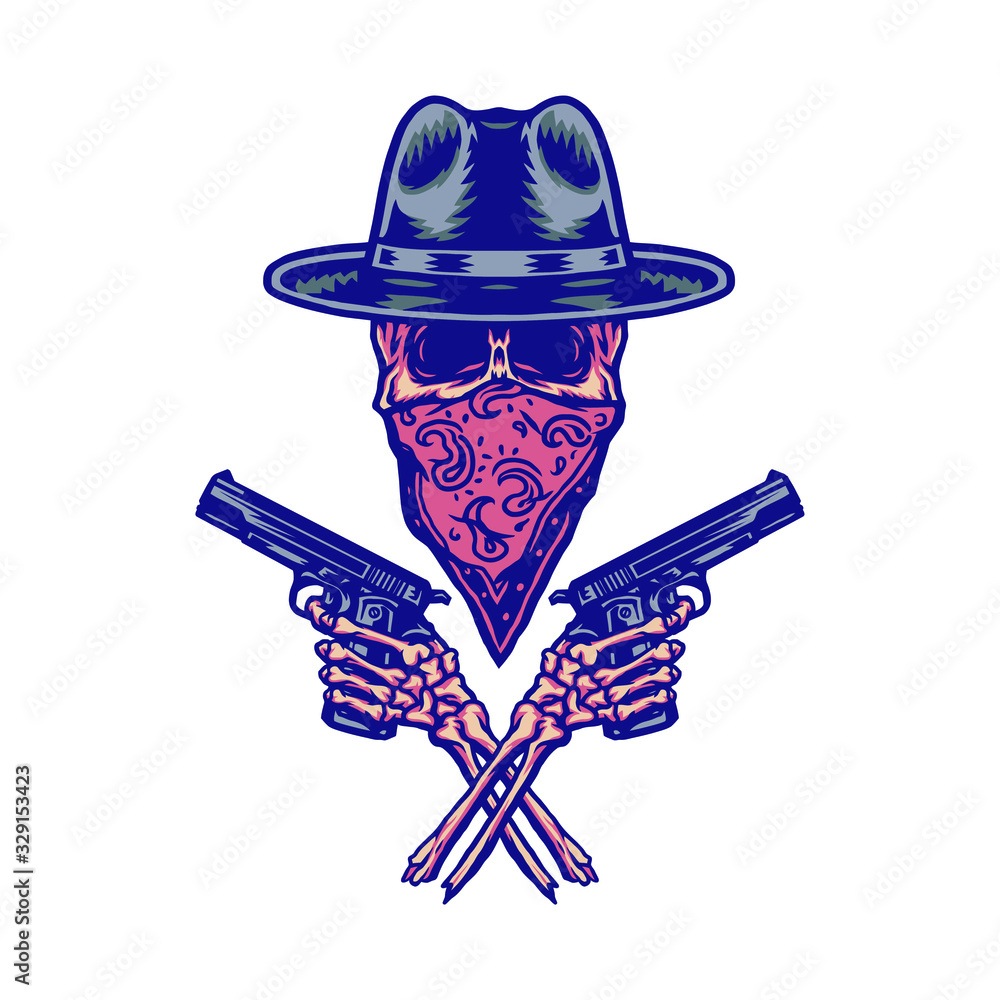 Bandit holding gun, hand drawn line with digital color, vector ...