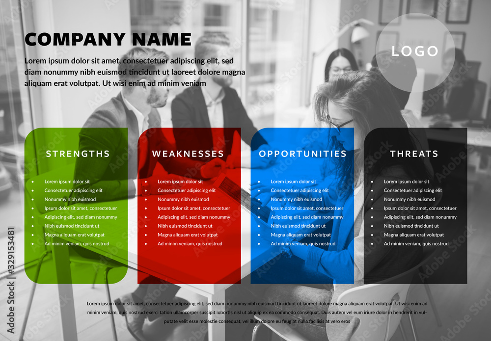 Modern SWOT Analysis Layout with Background Placeholder Stock Template ...