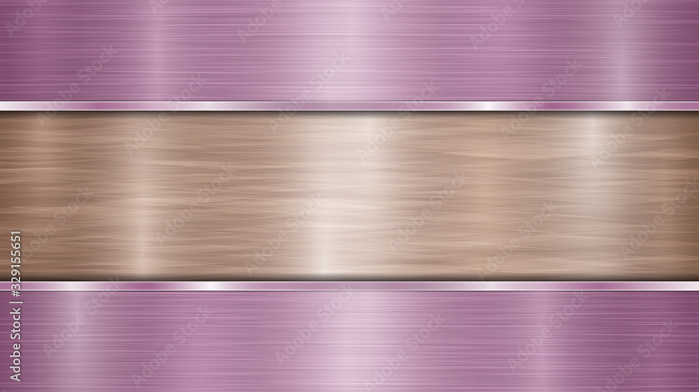 Background consisting of a bronze shiny metallic surface and two ...