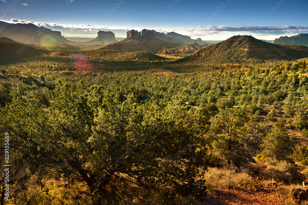 Cathedral Rock and Bell Rock sand stone butte and mesa formation near ...