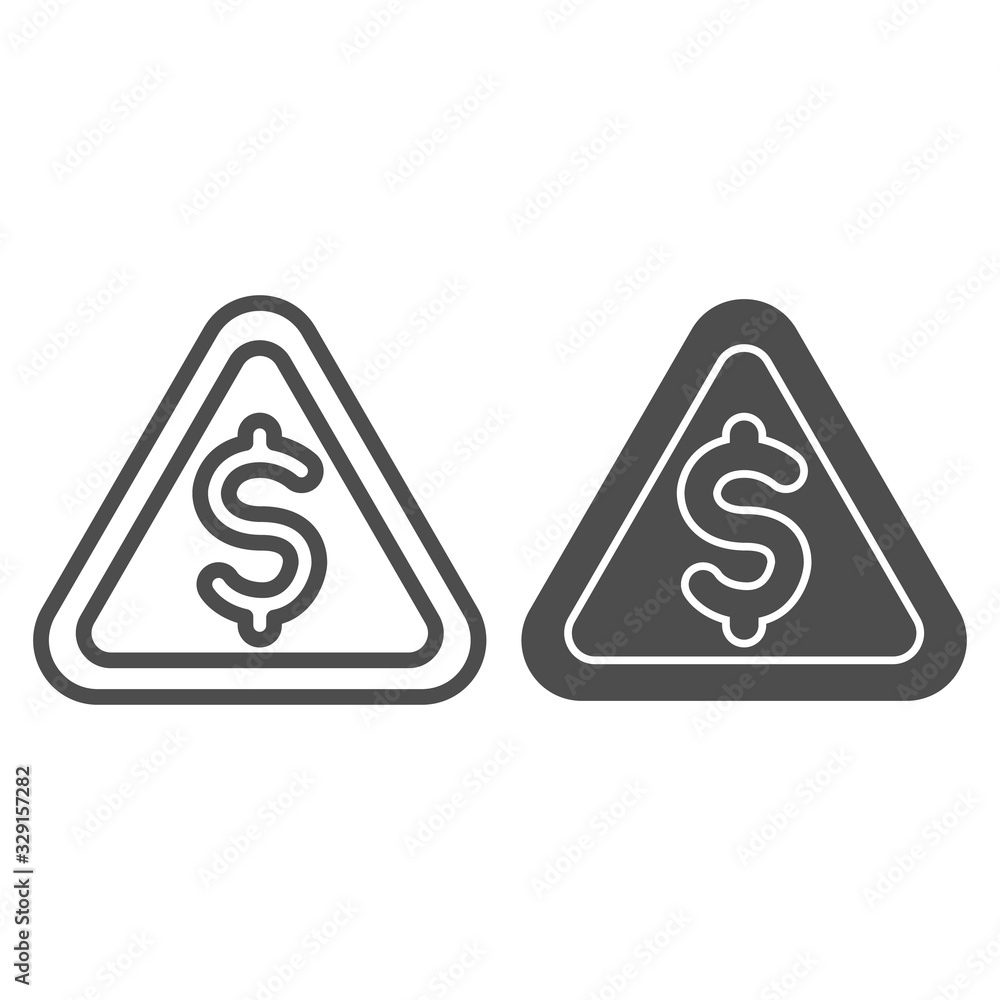 Triangular line and solid icon. Danger, warning signal with dollar ...
