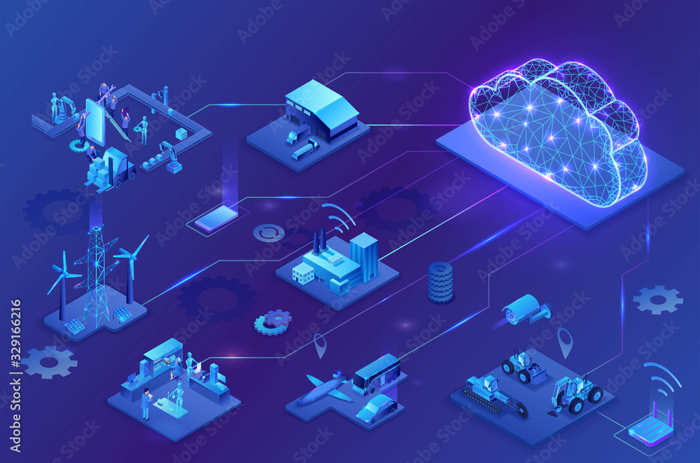 Poster Industrial internet of things infographic illustration, blue ...