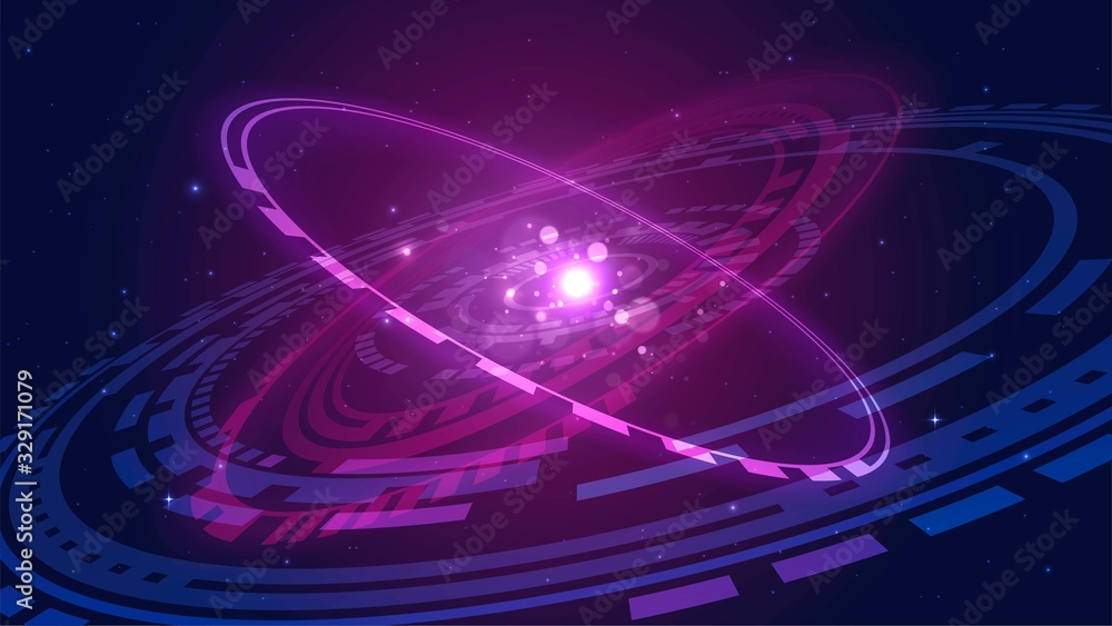 Glowing futuristic solar system or galaxy in space, abstract technology ...