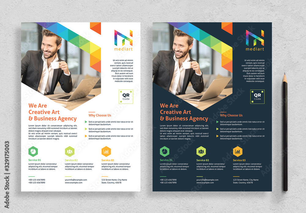 Flyer Layout with Colorful Design Elements Stock Template | Adobe Stock