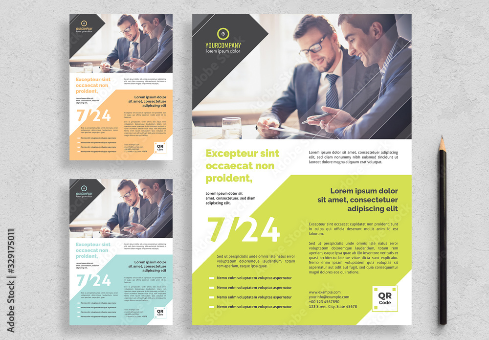 Flyer Layout with Colorful Accents Stock Template | Adobe Stock