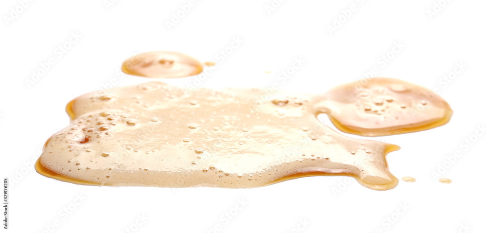 Spilled beer puddle with foam isolated on white background and texture ...