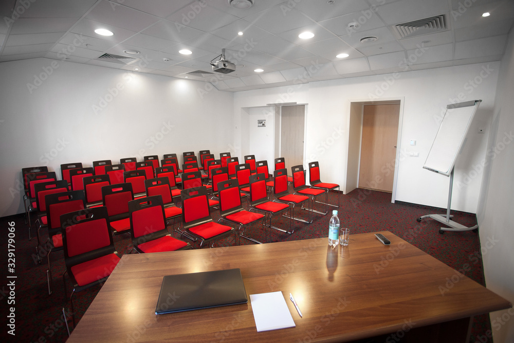 Interior of empty modern meetingroom. Conference room in a hotel for ...