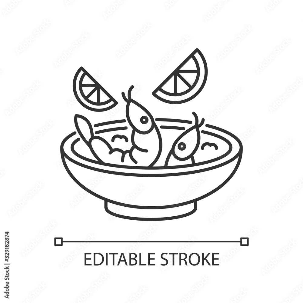 Ceviche pixel perfect linear icon. Peruvian national dish. Latin ...
